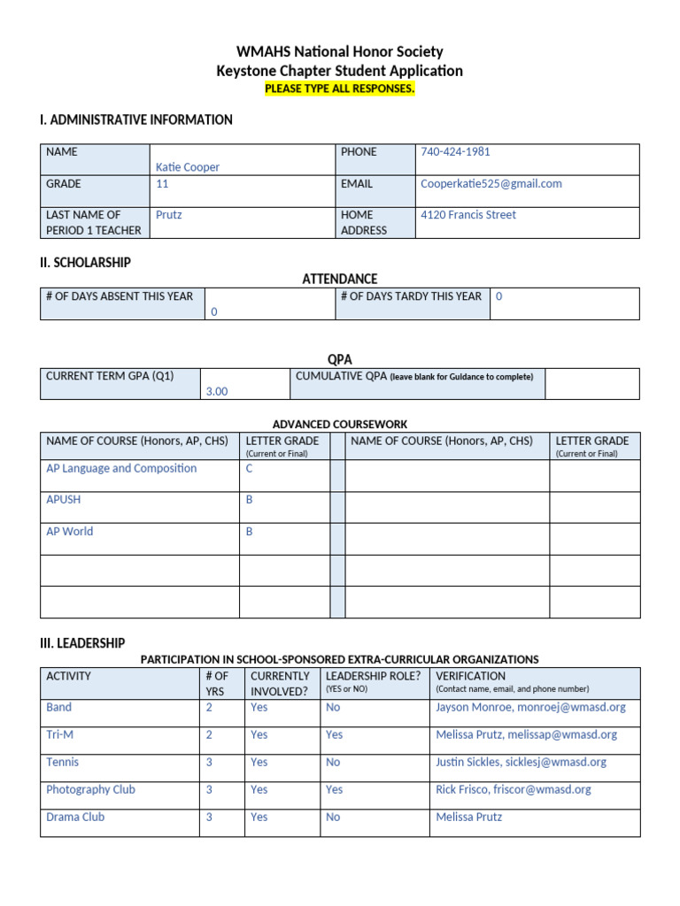 NHS APPLICATION Updated Sept 2025 Copy Copy | PDF | Leadership | Teachers
