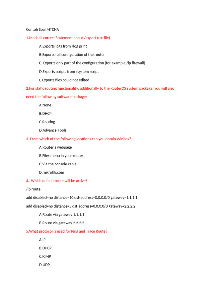 Contoh Soal MTCNA New | PDF | Router (Computing) | Internet Protocols