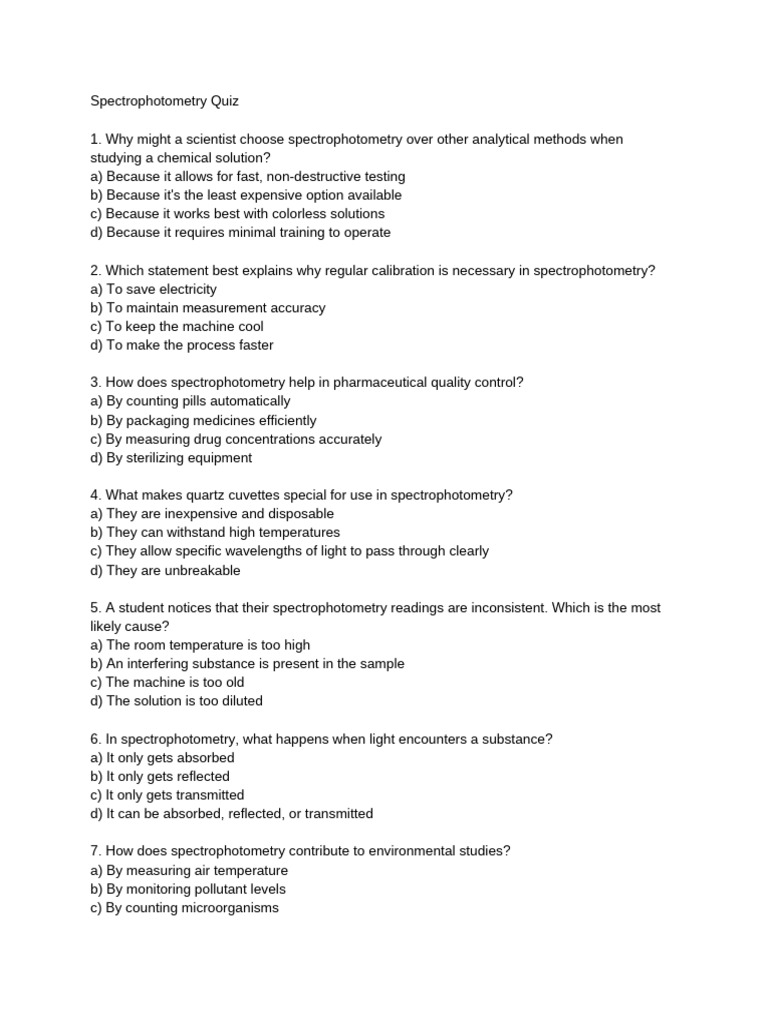 Spectrophotometry Quiz | PDF
