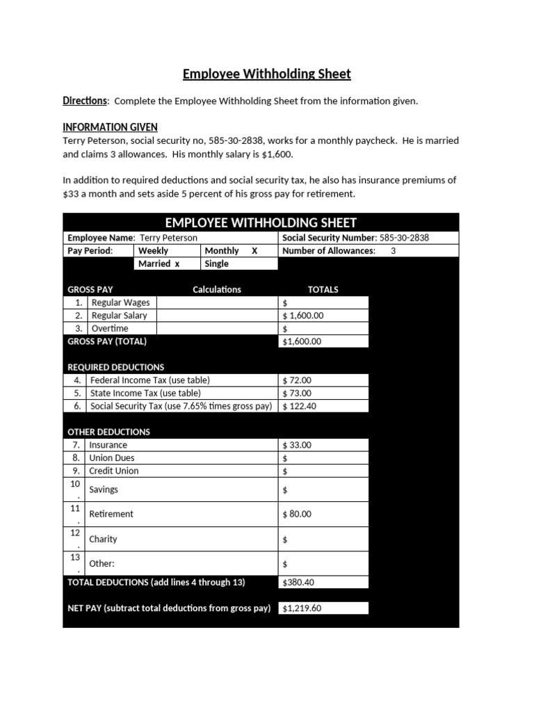 Employee Withholding Sheets - Terry Peterson | PDF