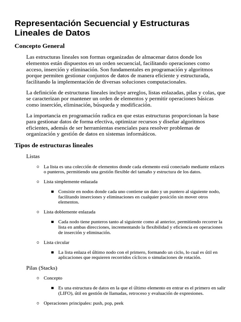 Estructuras Lineales de Datos: Tipos y Usos | PDF | Cola (tipo de datos ...