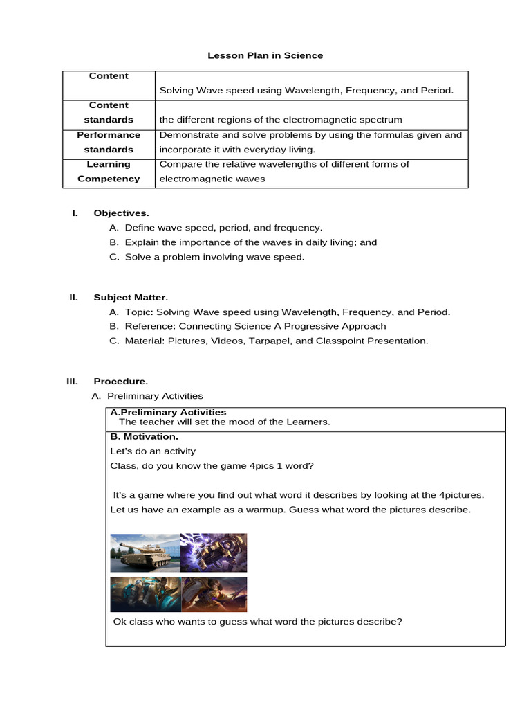Lesson Plan in Science | PDF | Frequency | Wavelength