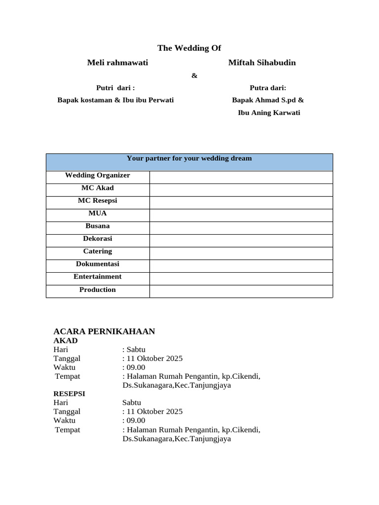 Mentahan Wedding | PDF