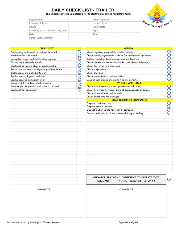 Trailer Safety Inspection Checklist | PDF | Trailer (Vehicle) | Vehicle ...