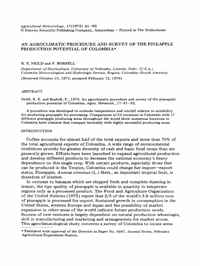 Neild and Boshell 1976 AN AGROCLIMATIC PROCEDURE AND SURVEY | PDF ...
