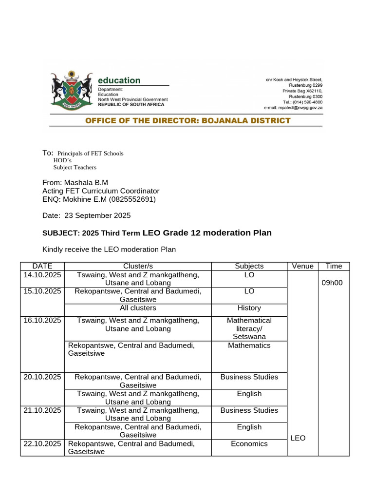 2025 Moretele Grade 12 Third Term Moderation | PDF
