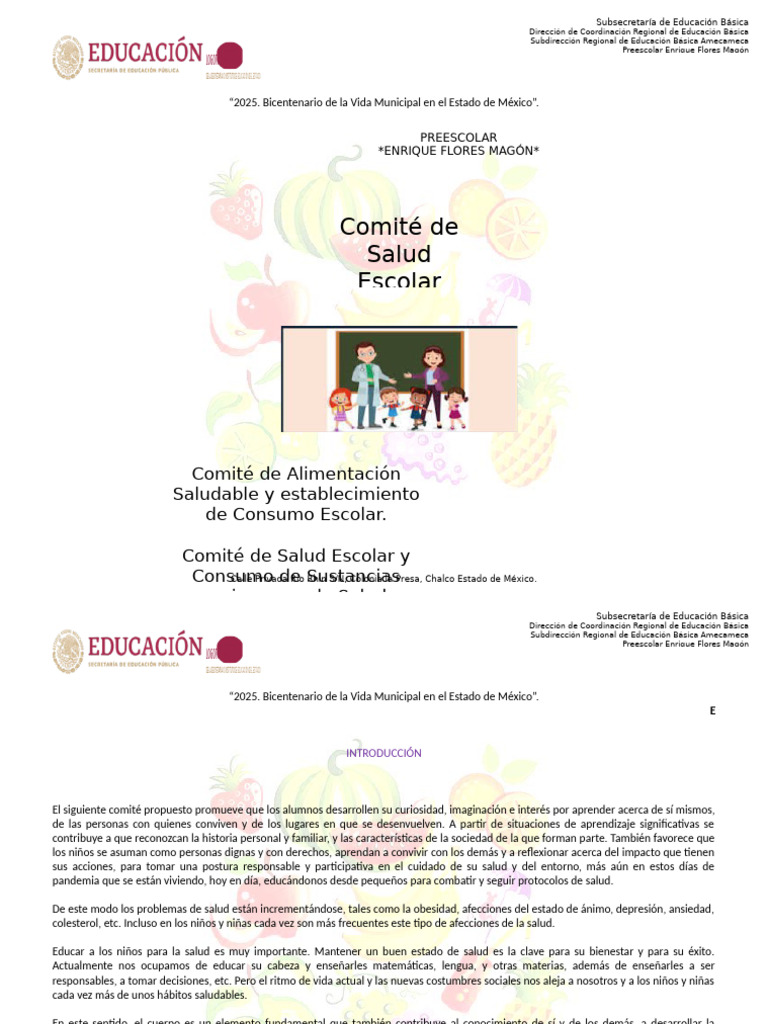 Comité de Salud Escolar Preescolar | PDF | Educación de la primera ...