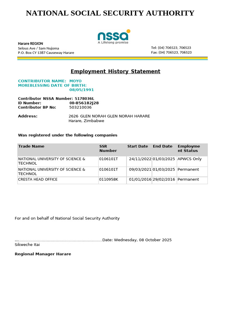 Employment History Statement | PDF