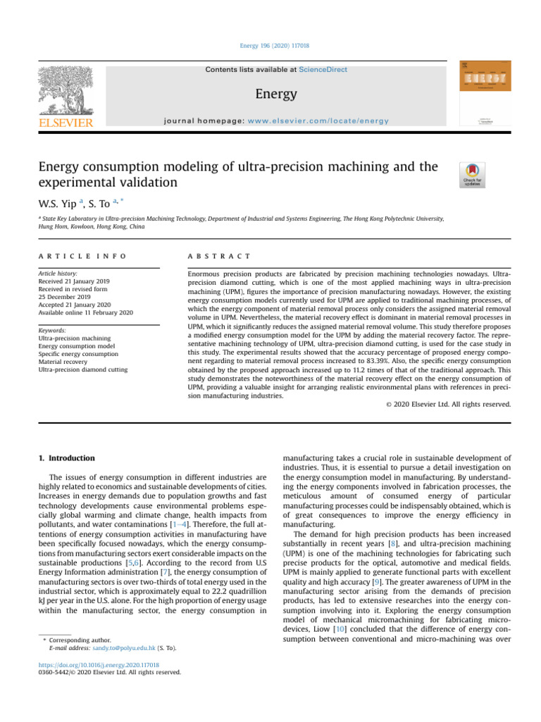 Energy Consumption Modeling of Ultra-Precision Machining and The ...