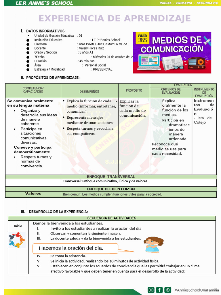 Medios de Comunicación Miércoles 01-10 | PDF | Evaluación | Plan de ...