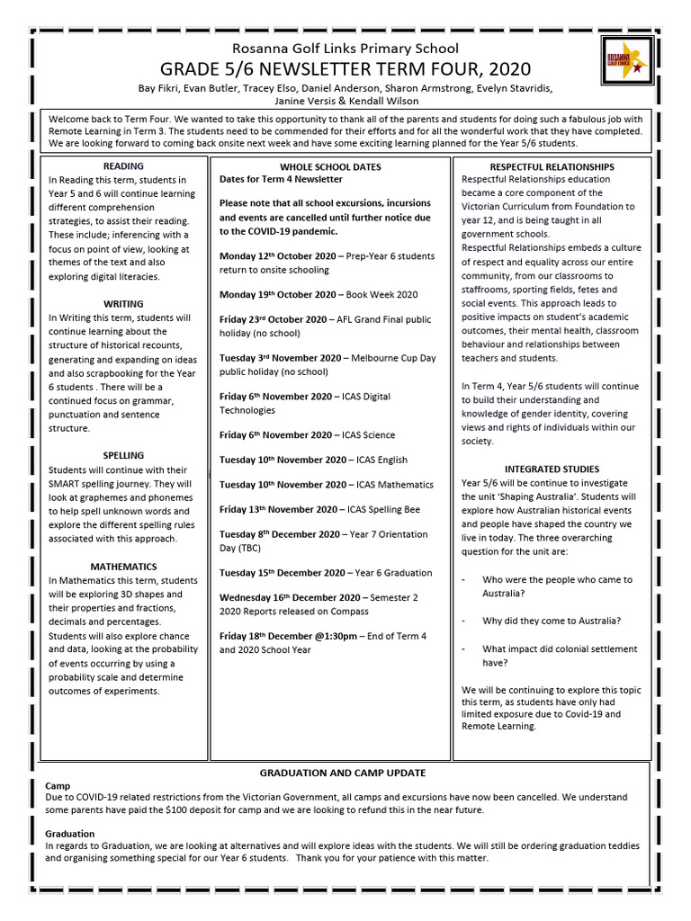 Grade 5/6 Term 4 Newsletter 2020 | PDF | Spelling | Learning