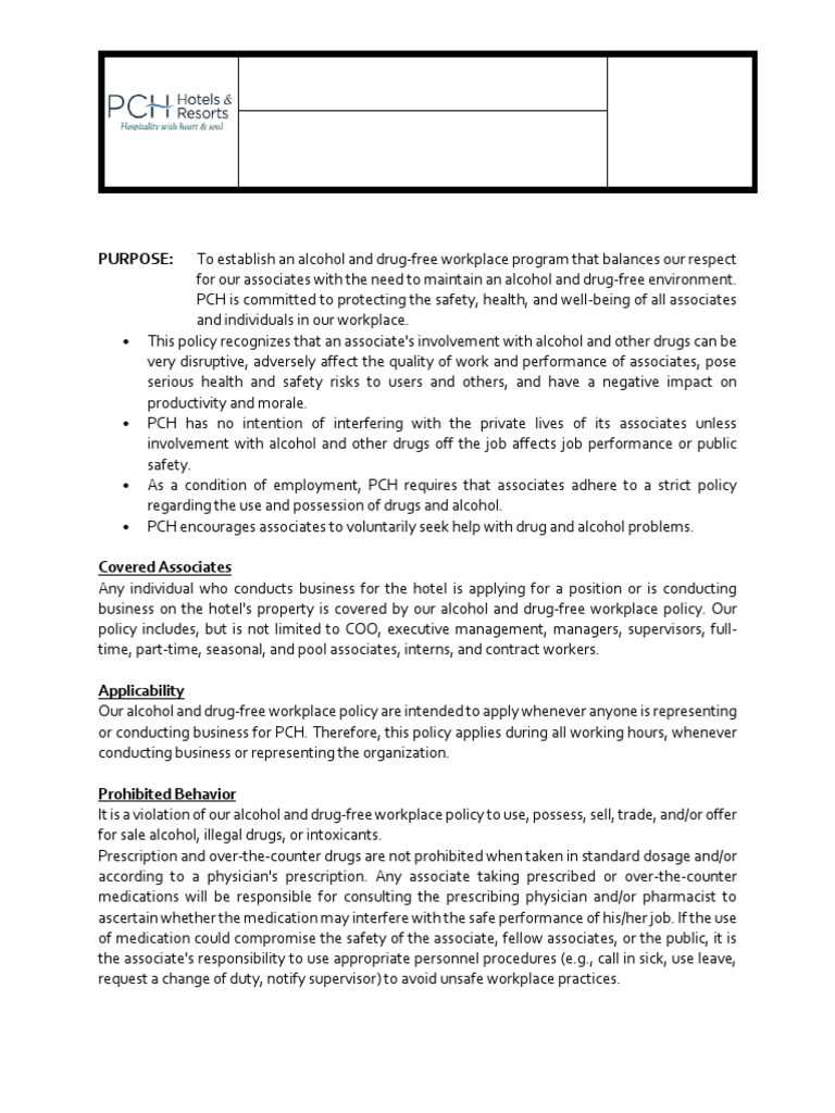 Alcohol and Drug Free Workplace Policy | PDF | Drug Test | Health Care
