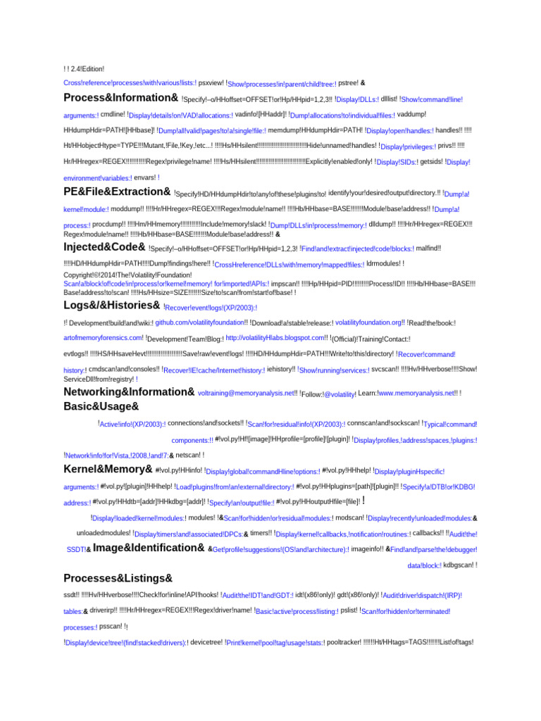 Volatility Cheat Sheet | PDF | Computer File | Kernel (Operating System)