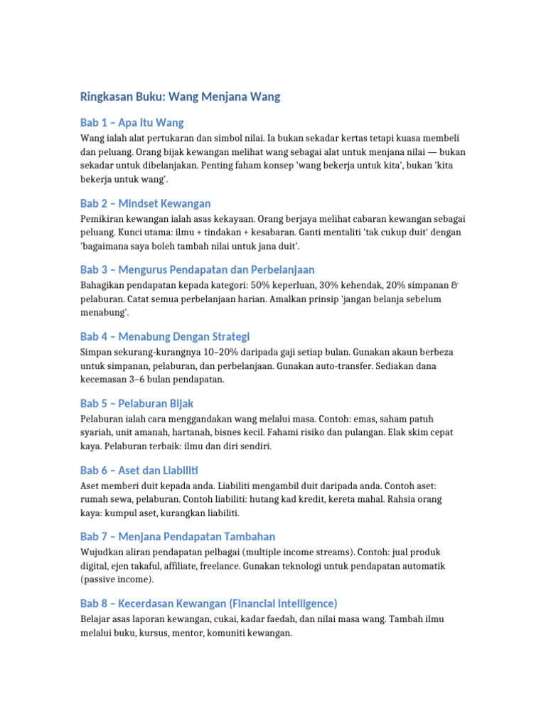 Ringkasan Buku Wang Menjana Wang | PDF