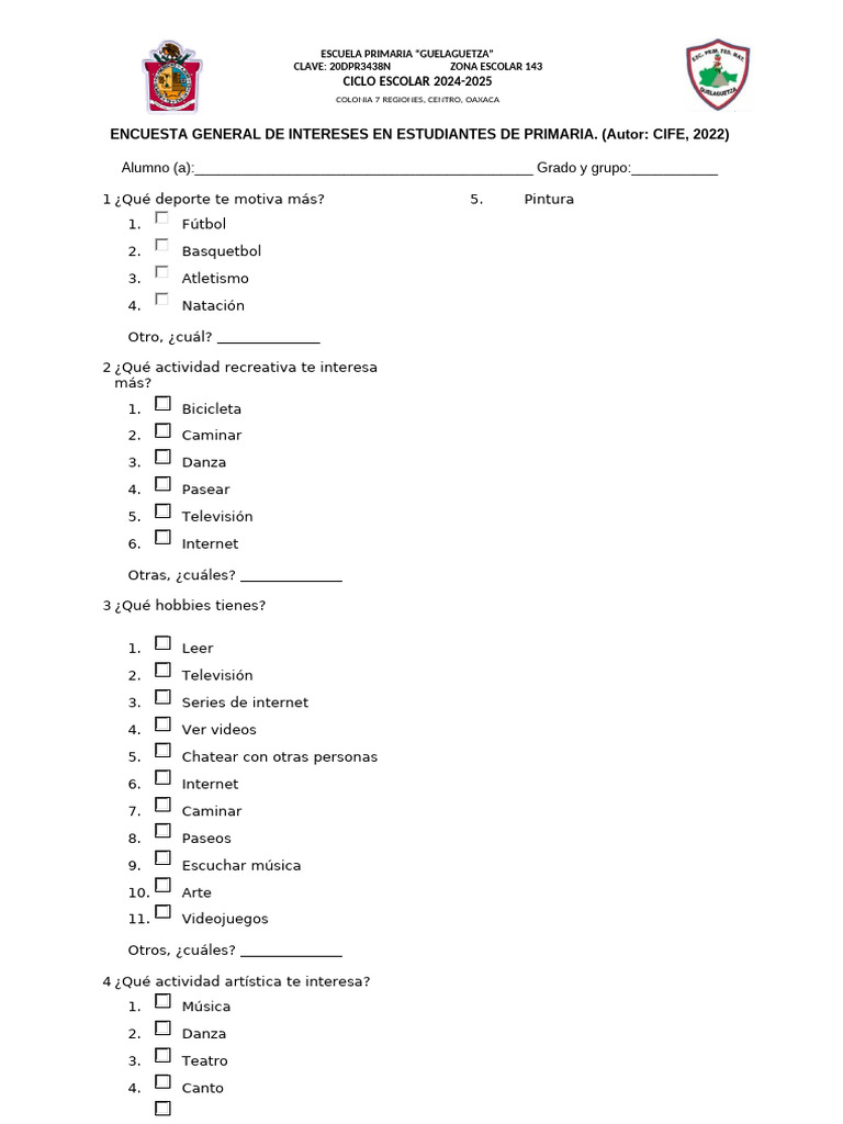 Encuesta General de Intereses Primaria | PDF