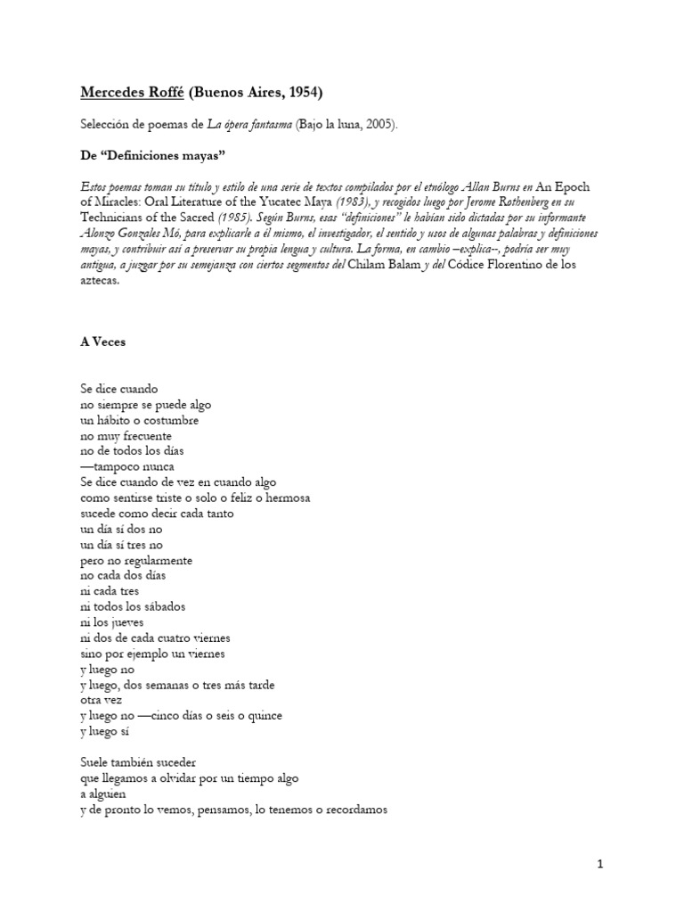 Mercedes Roffé - Poems in Spanish - Worskshop | PDF