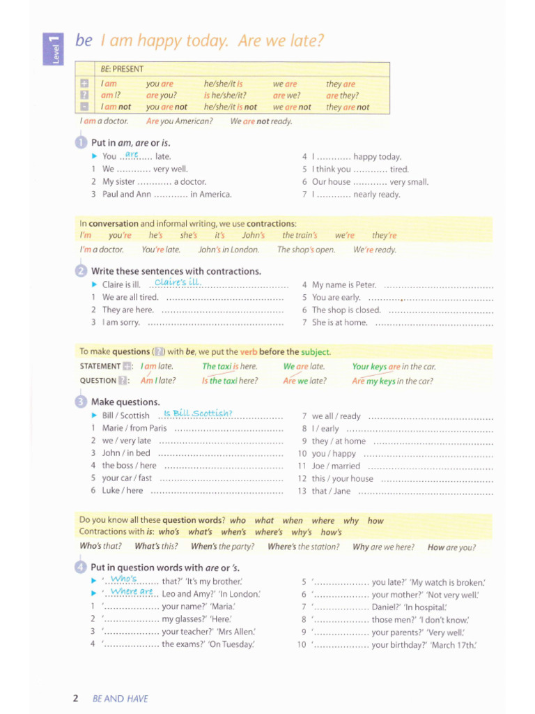 I Am Happy Today, Are We Late - Be and Have - Basic Grammar | PDF