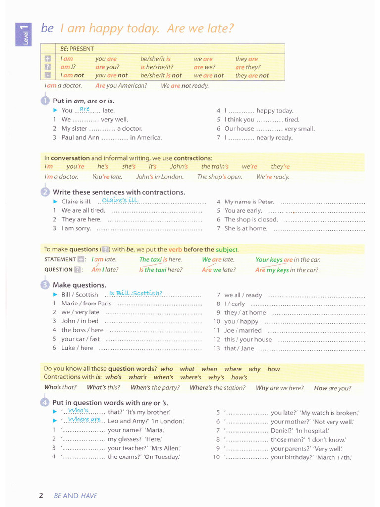 Be Have Basic Grammar Worksheet | PDF