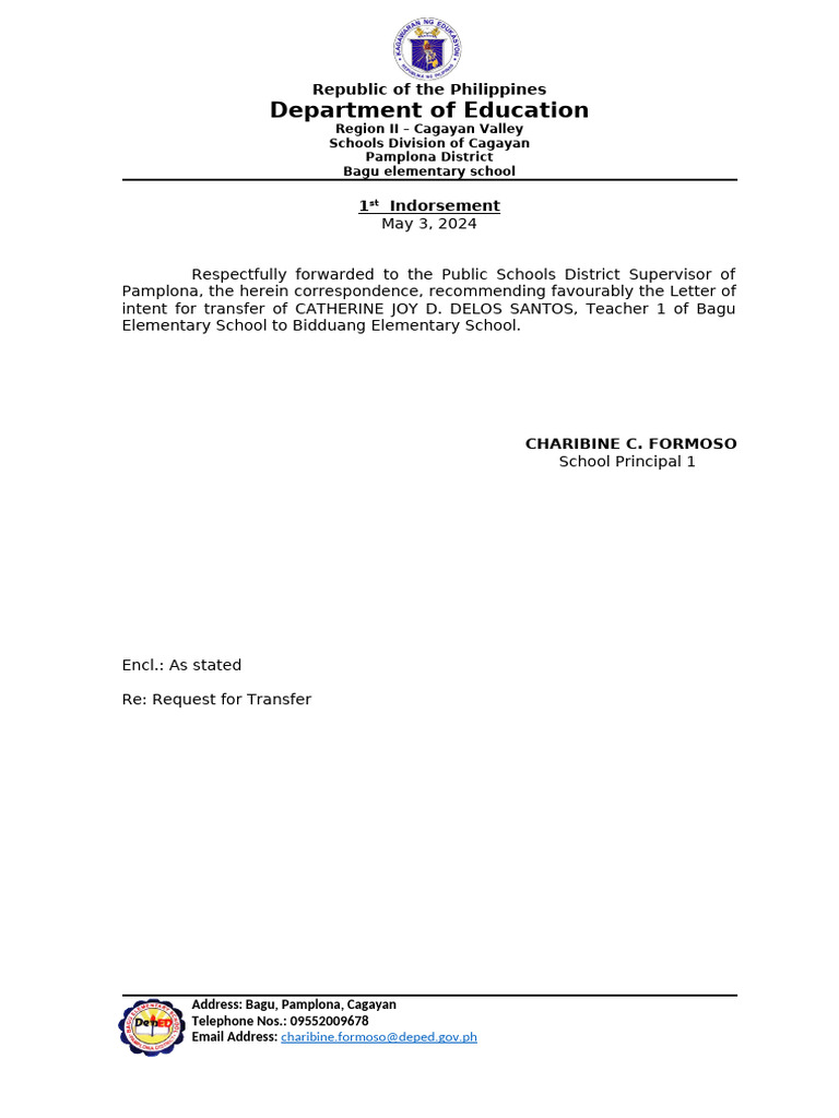 Letter of Intent To Transfer | PDF