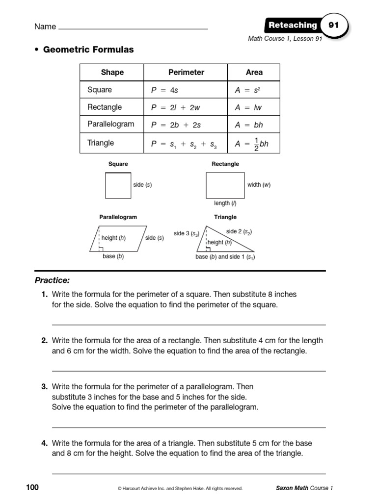 Saxon Math Course 1 Answer Key | PDF | Multiplication | Area