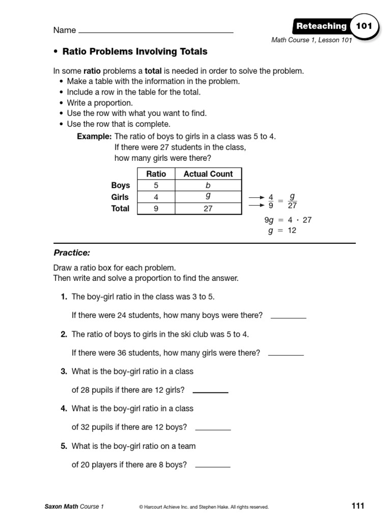 Saxon Course 1 Reteachings Lessons 101-110 | PDF | Pound (Mass) | Triangle