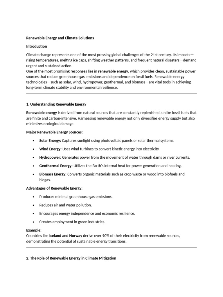 Renewable Energy's Role in Climate Solutions | PDF | Renewable Energy ...