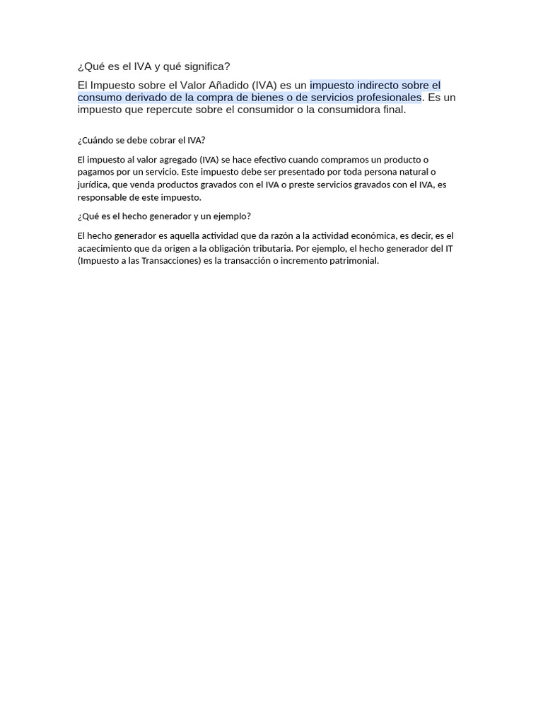 Significado y función del IVA | PDF