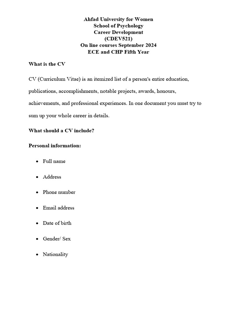 Essential CV Components for Career Success | PDF