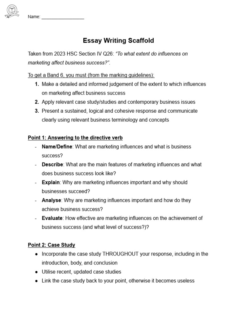 Essay Writing Scaffold For Marketing | PDF | Essays | Logic