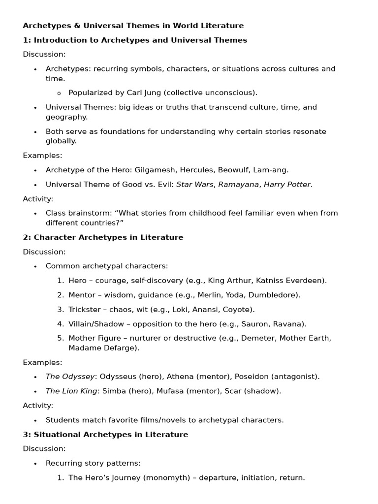Module 2 Archetypes Universal Themes in World Literature | PDF | Hero ...