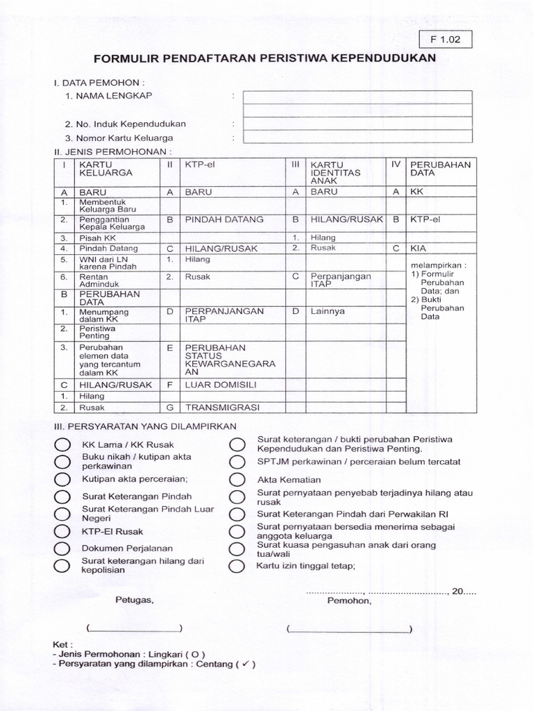 Formulir Pendaftaran Perubahan Data Kependudukan | PDF