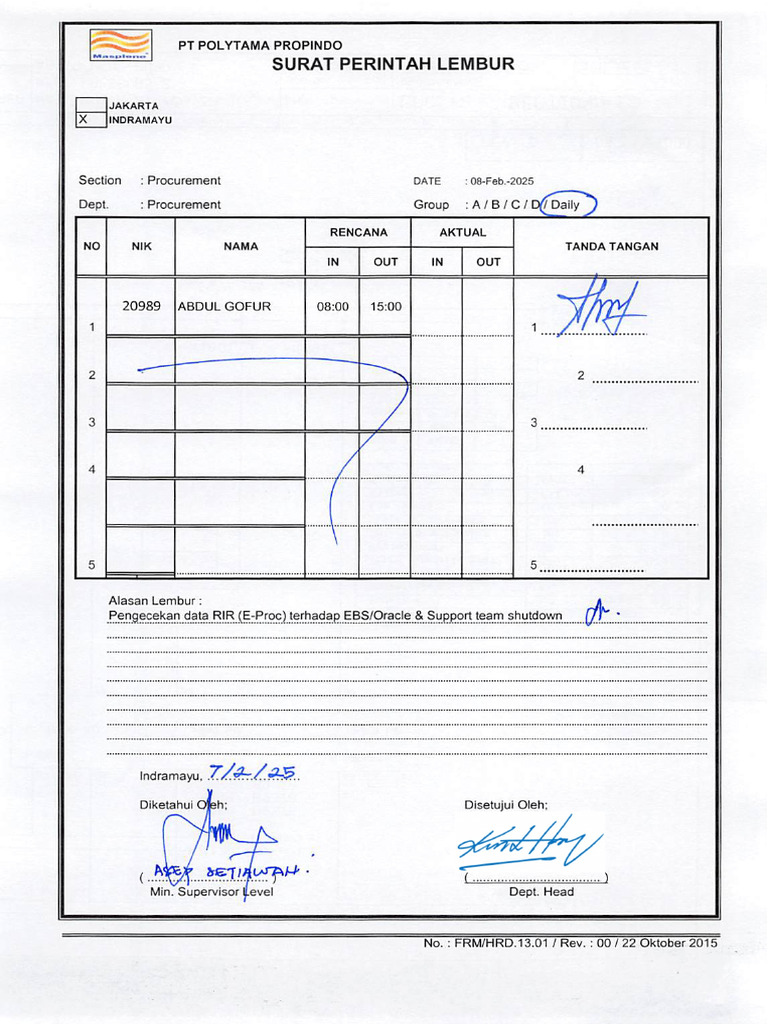 Surat Perintah Lembur | PDF