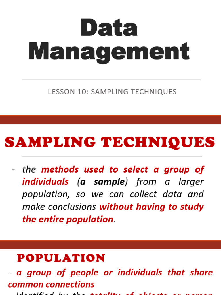 Lesson 10 Sampling Techniques | PDF | Sampling (Statistics ...
