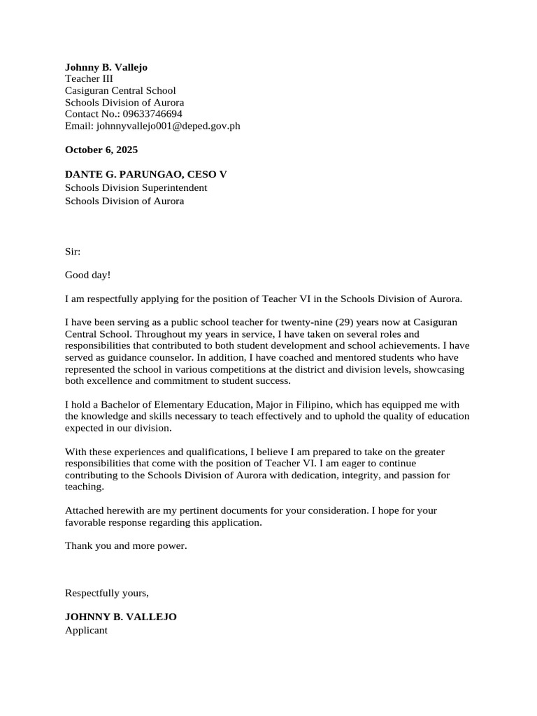 Application Letter - Sir Johnny | PDF