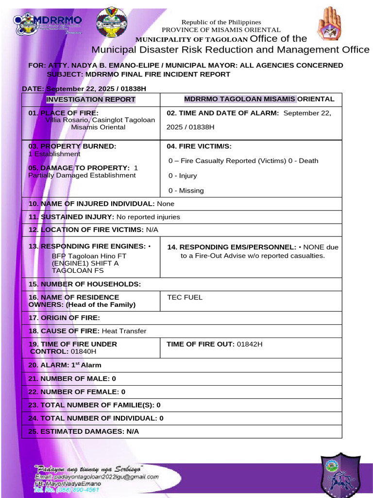 Tagoloan Fire Incident Report 2025 | PDF | Emergency Services ...
