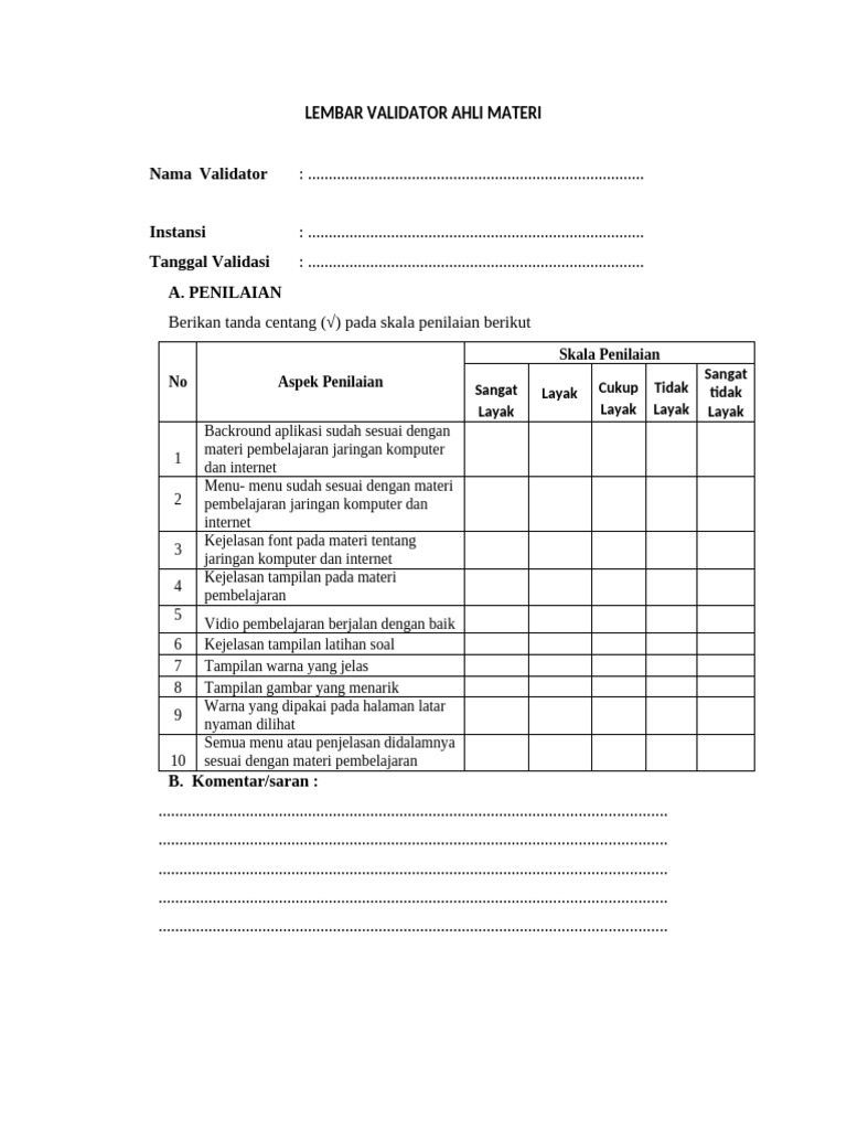Lembar Validator Ahli Materi | PDF