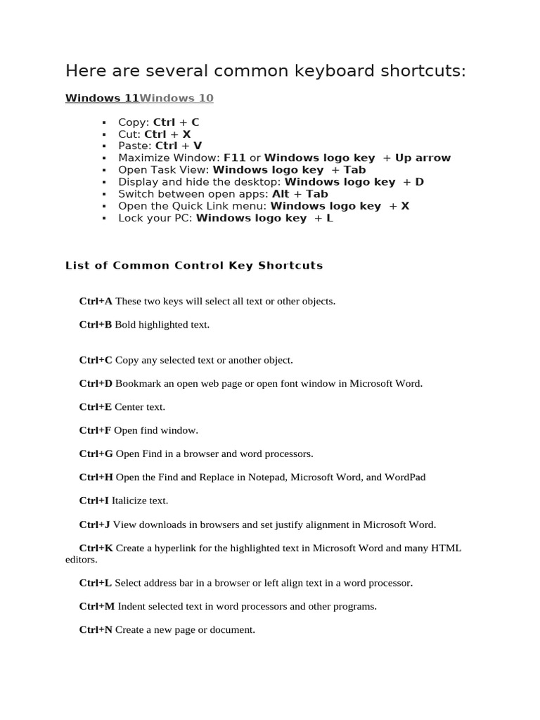 Here Are Several Common Keyboard Shortcuts | PDF | Hyperlink ...