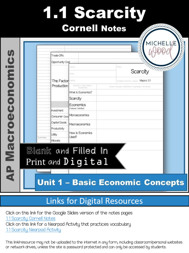 1 - AP Macro 1.1 Scarcity Cornell Notes - Print and Digital | PDF ...