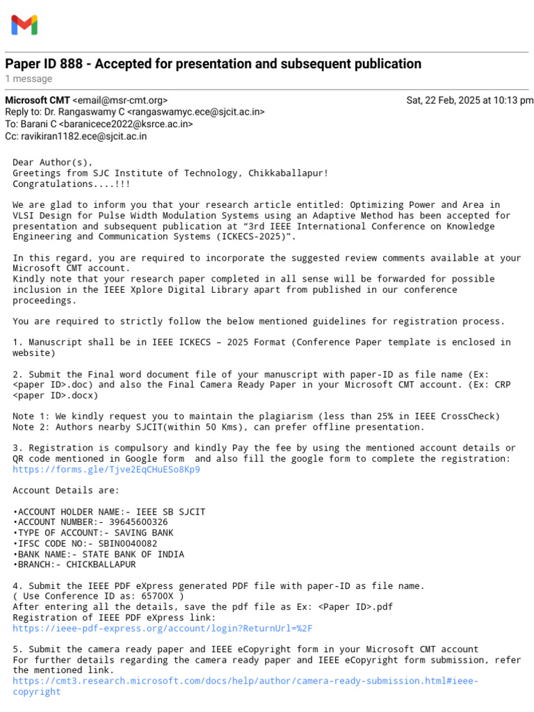 Gmail - Paper ID 888 - Accepted For Presentation and Subsequent ...