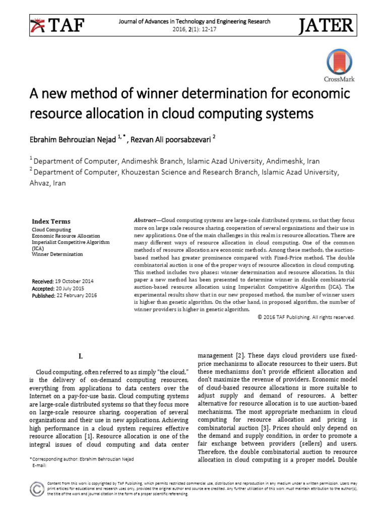 A New Method of Winner Determination for Economic Resource Allocation ...