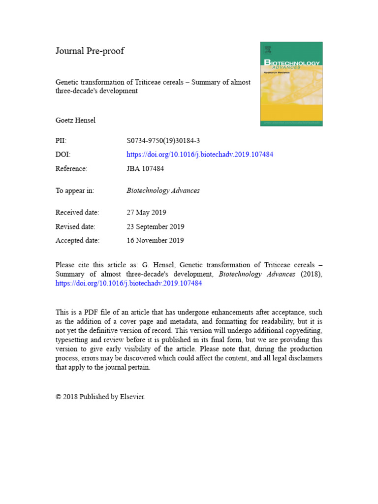 Genetic Transformation of Triticeae Cereals - Summary of Almost | PDF ...