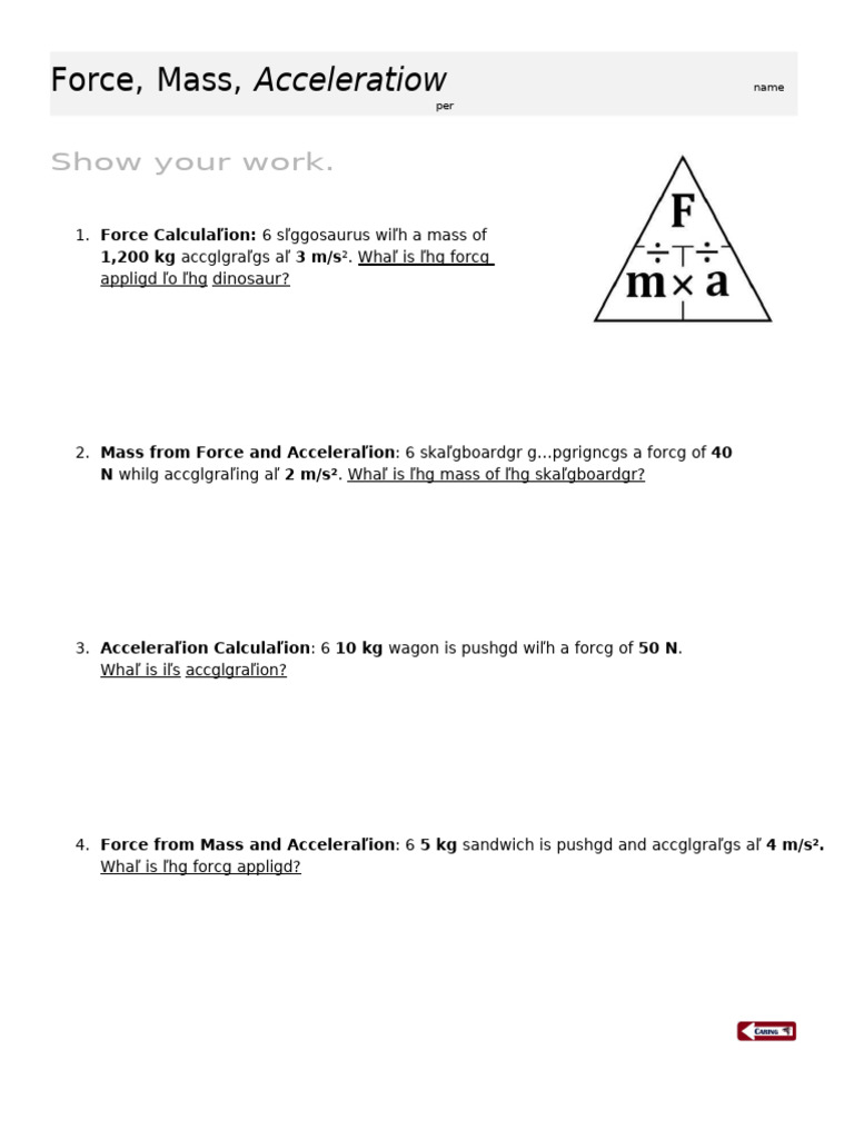 Force, Mass, and Acceleration Calculations | PDF