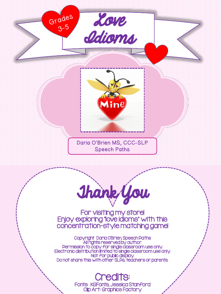 Valentine's Day Idioms Vocabulary - Game | PDF