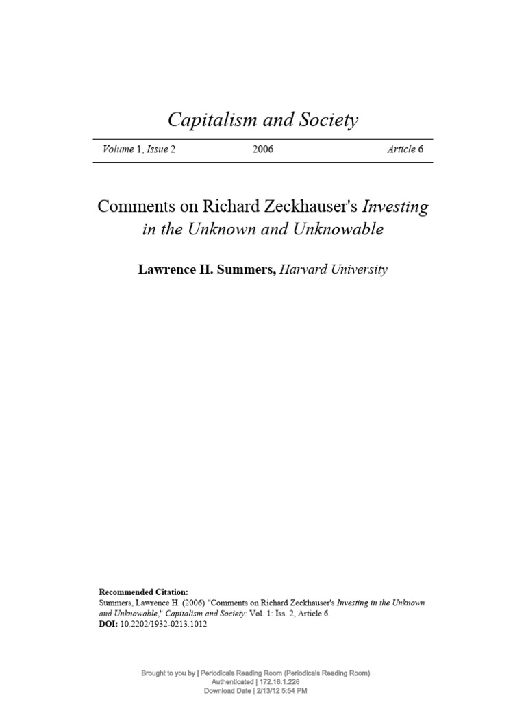 Lawrence H. Summers COMMENT | PDF | Investing | Lawrence Summers
