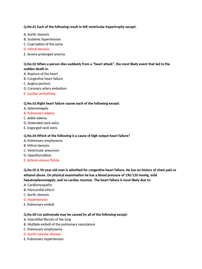 Heart Failure and Cardiac Conditions Quiz | PDF | Congenital Heart ...