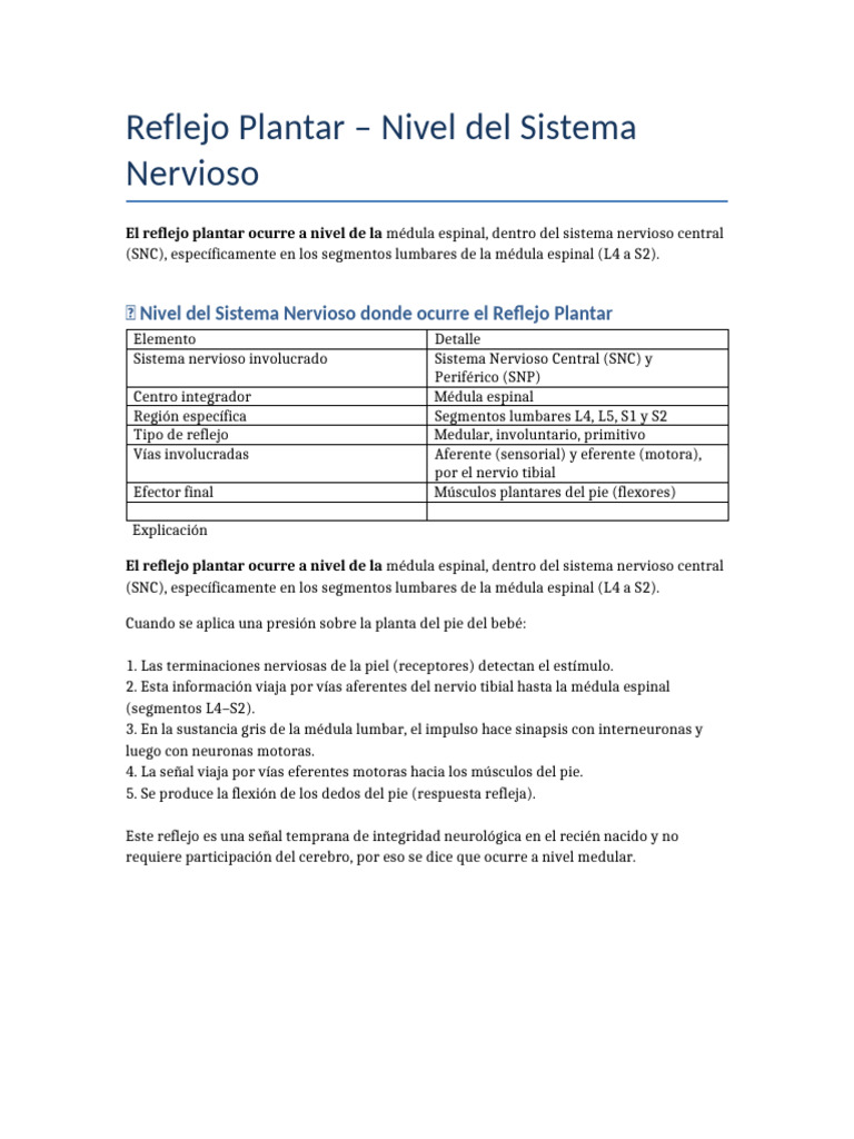 Reflejo Plantar y su Función Neurológica | PDF