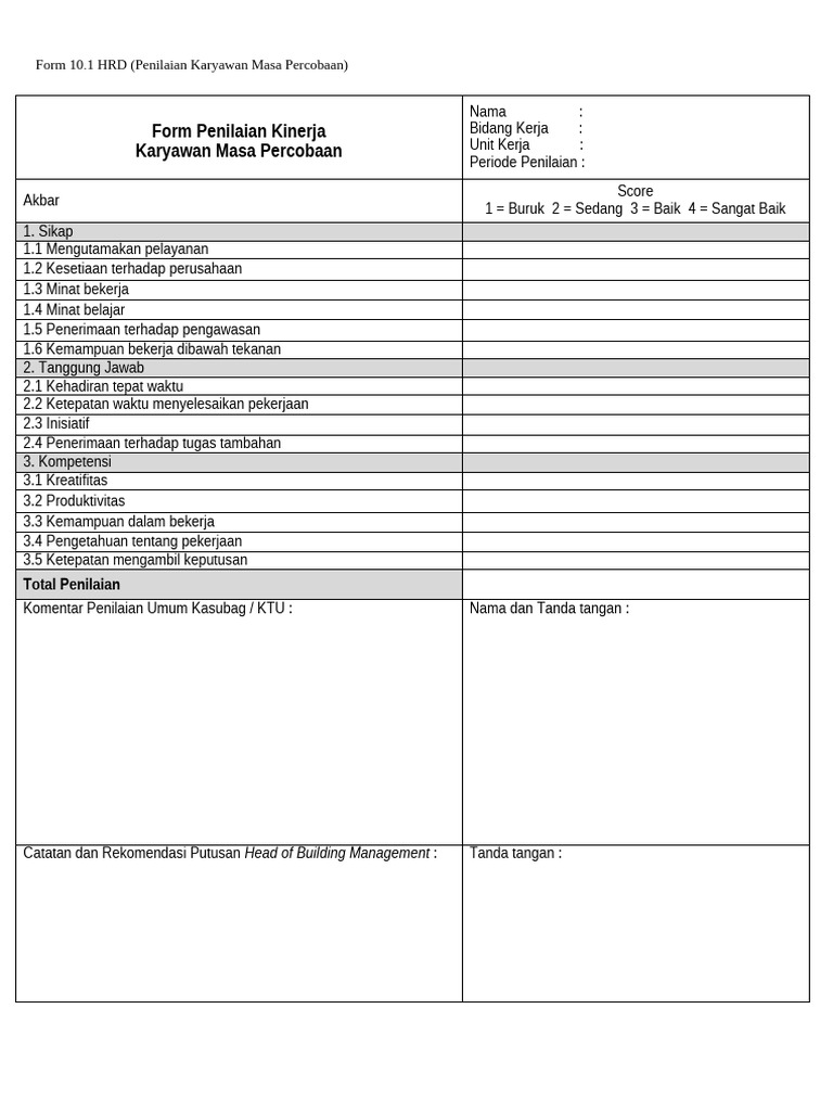 Form Penilaian Karyawan Percobaan | PDF