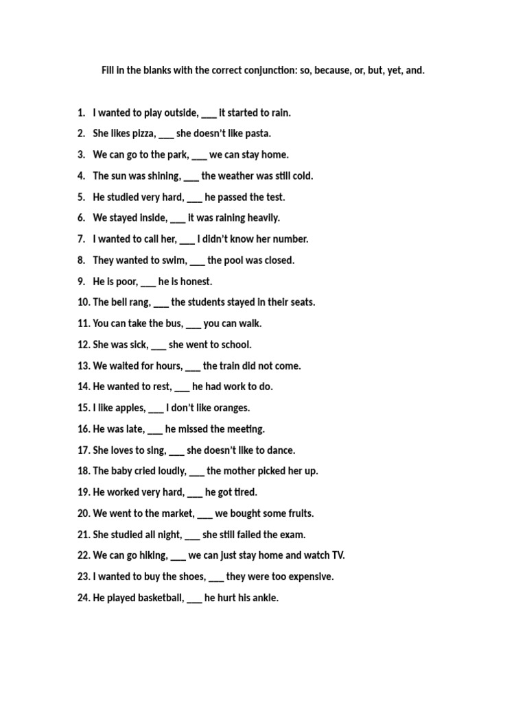 2 - Fill in The Blanks With The Correct Conjunction | PDF