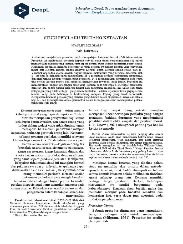 Studi Ketaatan dalam Eksperimen Milgram | PDF