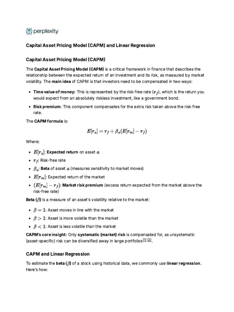 Capital Asset Pricing Model (CAPM) and Linear Regr | PDF | Capital ...